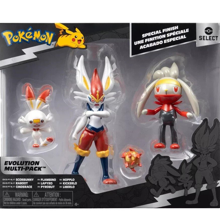 Pokémon Select Evolution 3 Pack - Cinderace, Raboot Scorbunny Figure ...