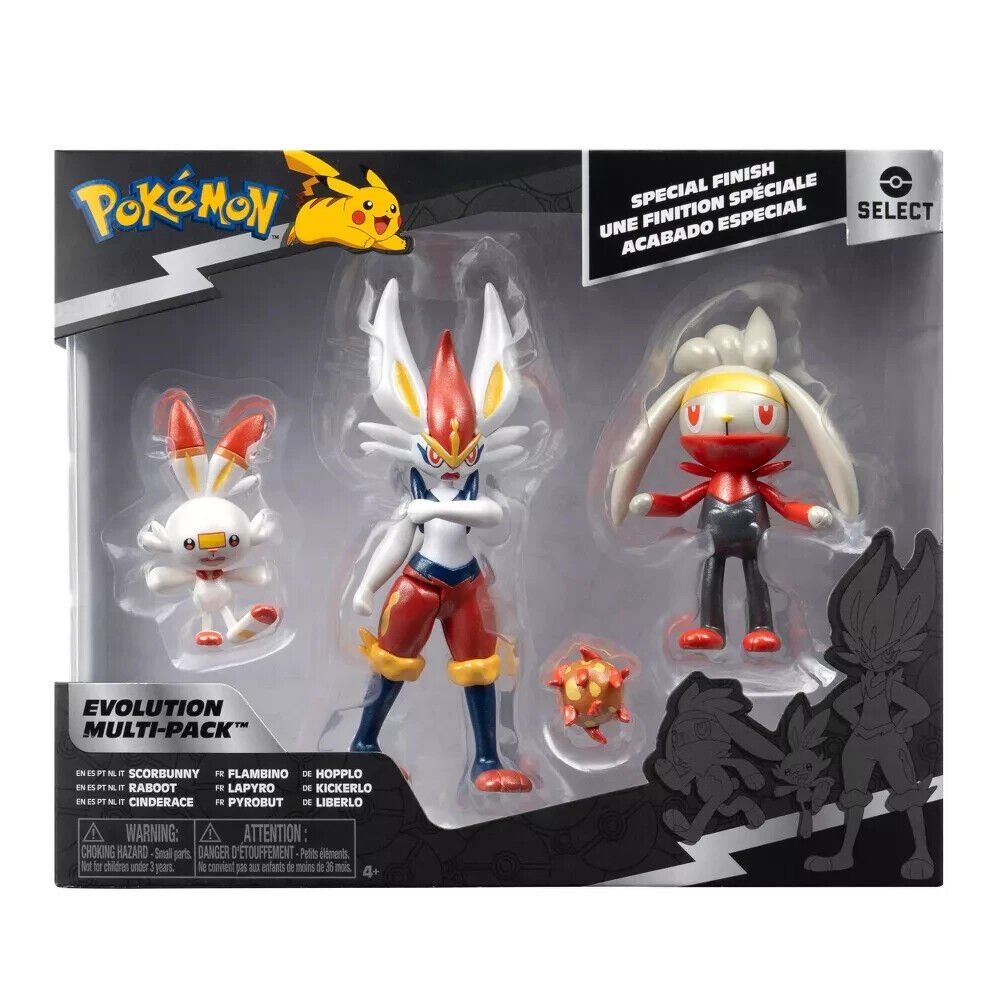 Pokémon Select Evolution 3 Pack – Cinderace, Raboot Scorbunny Figure ...